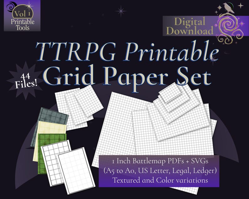 TTRPG Printable Grid Paper Set – 1 Inch Battle Map Pdfs (A5 to A0, US ...