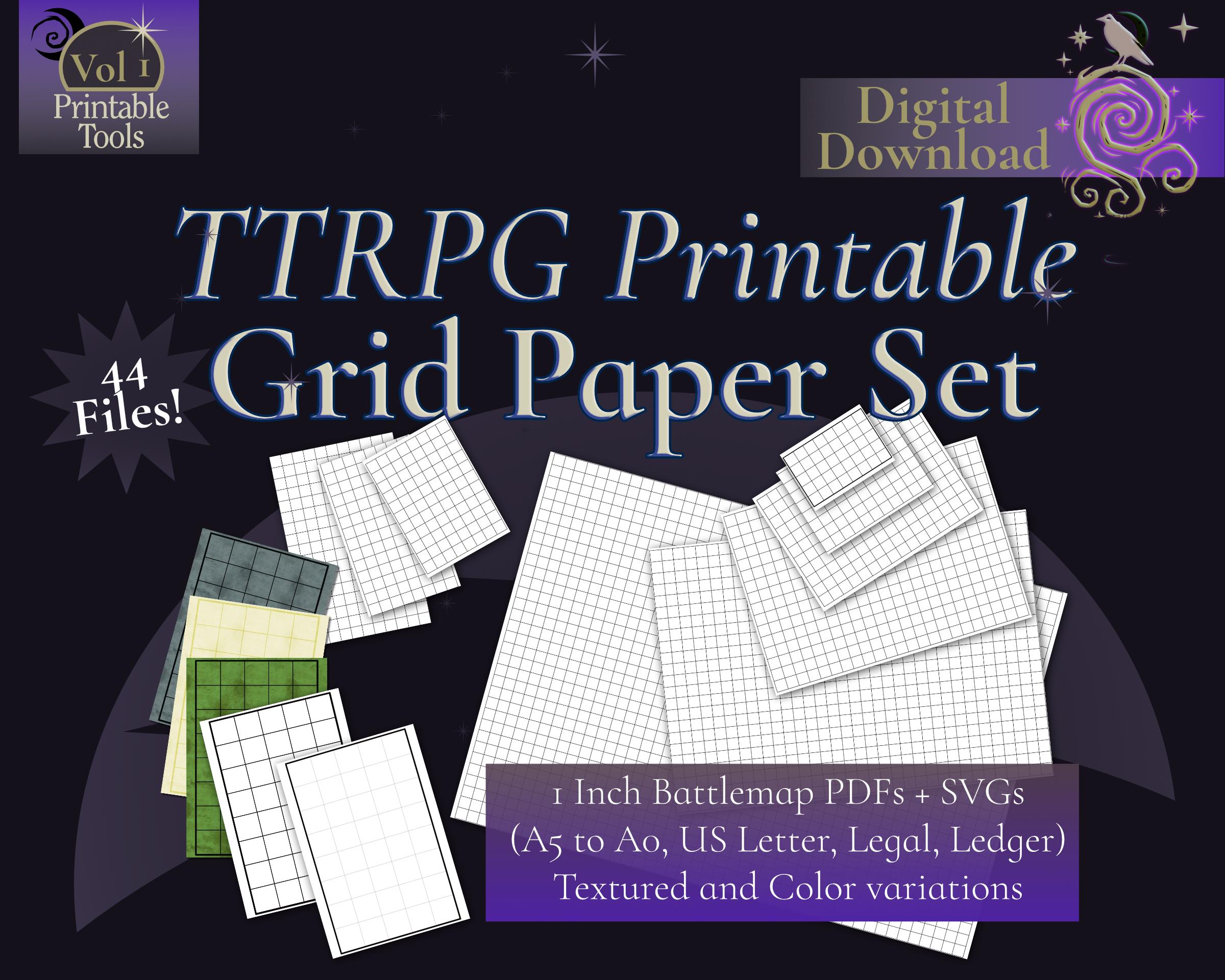 TTRPG 1-inch Battle Map: Printable Grid Paper Set (44 Files, PDF & SVG ...