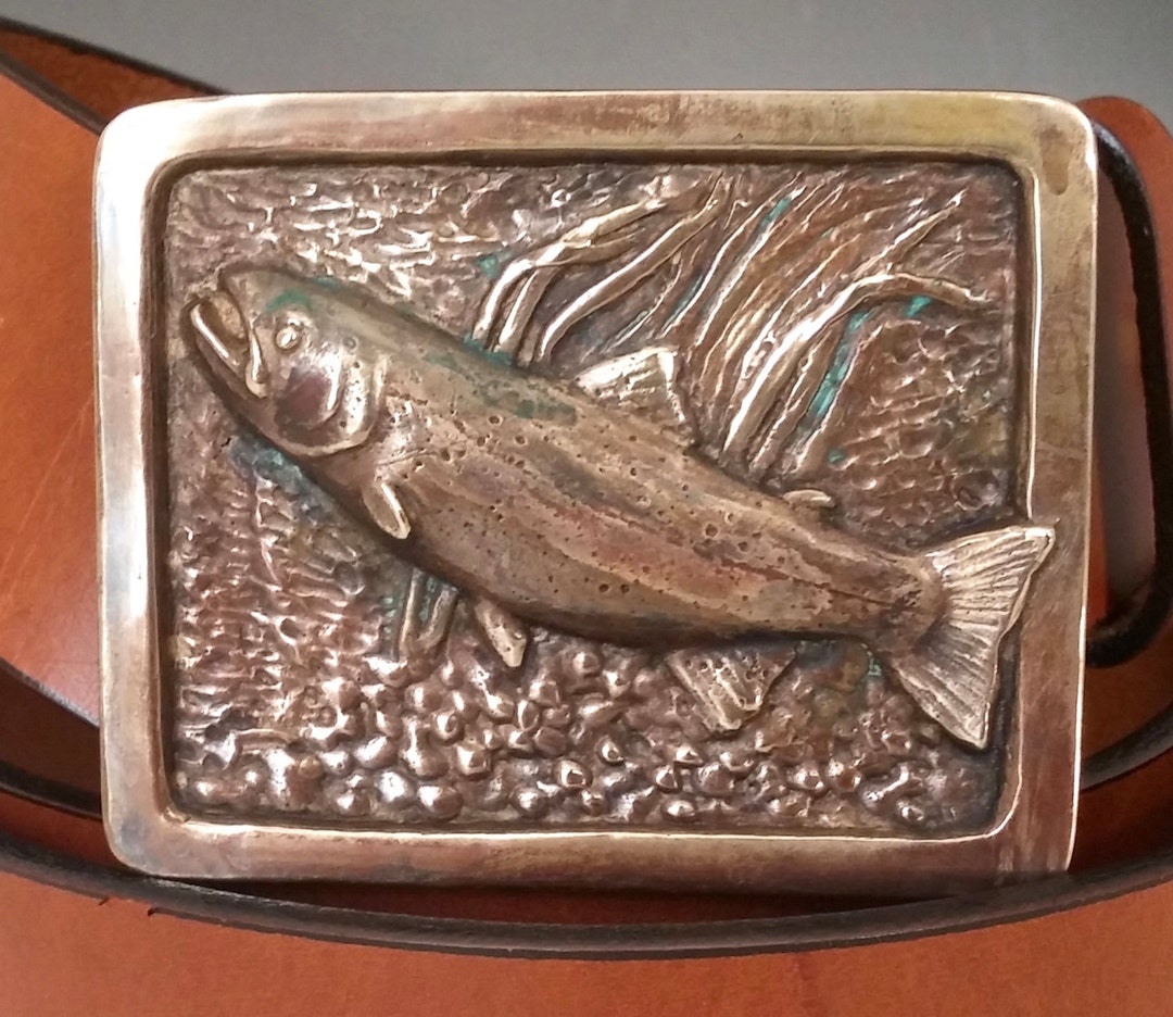 Handmade Bronze Trout Buckle Belt: Fly Fishing Designer Leather Belt - Etsy