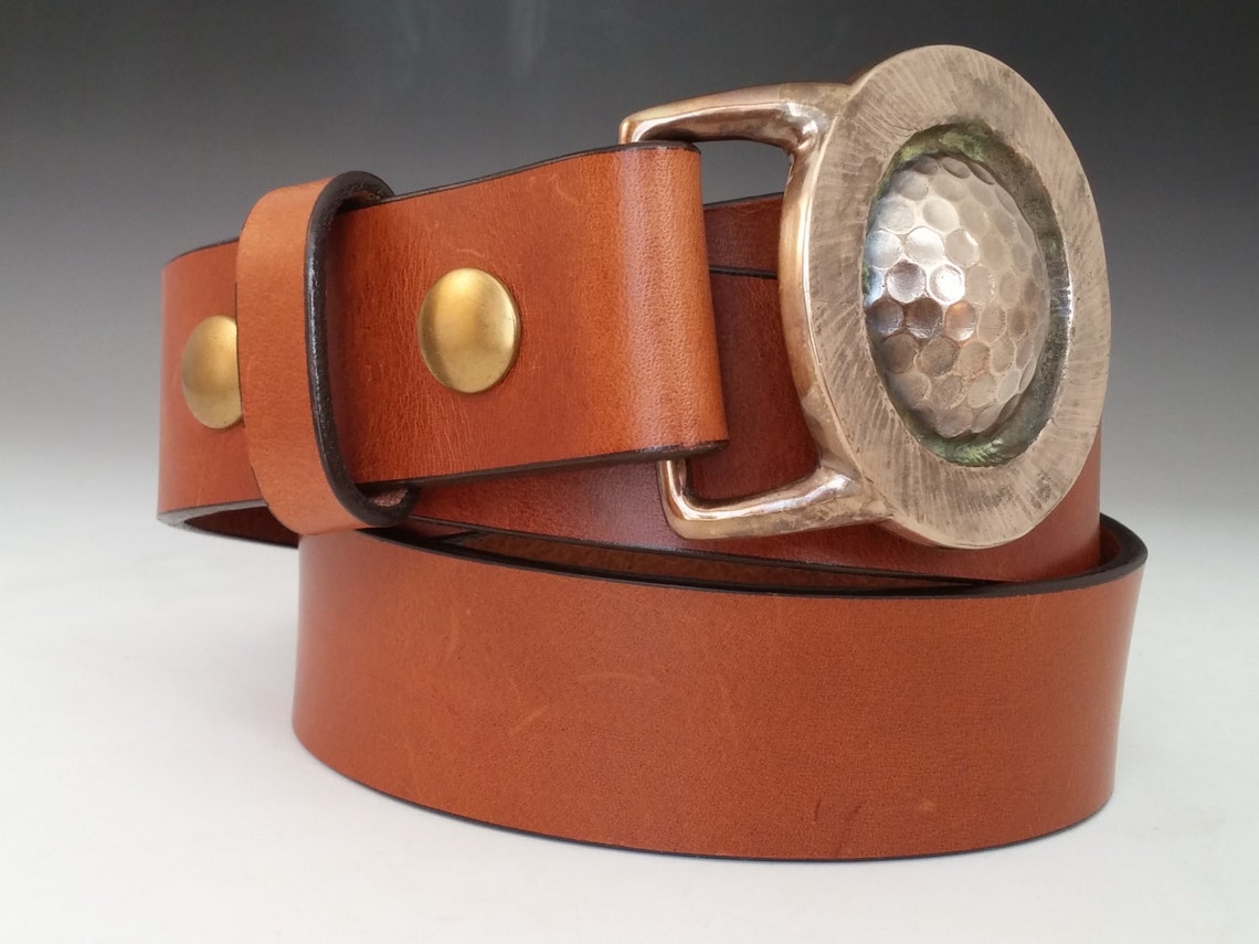 Handmade Bronze Men's Golf Buckle With Chestnut, English Bridle Leather ...