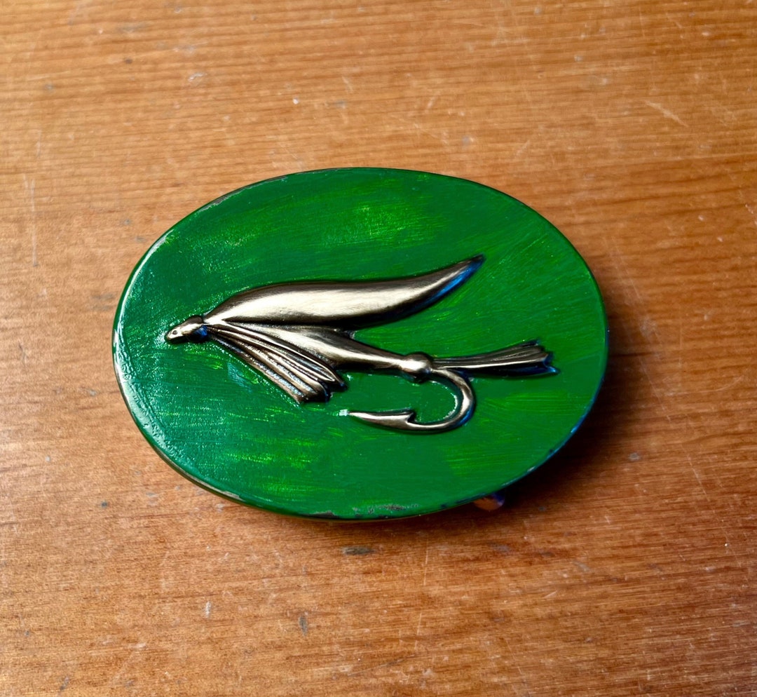 Handmade Bronze Fly Fishing Belt Buckle: Seaweed Green & Chestnut ...
