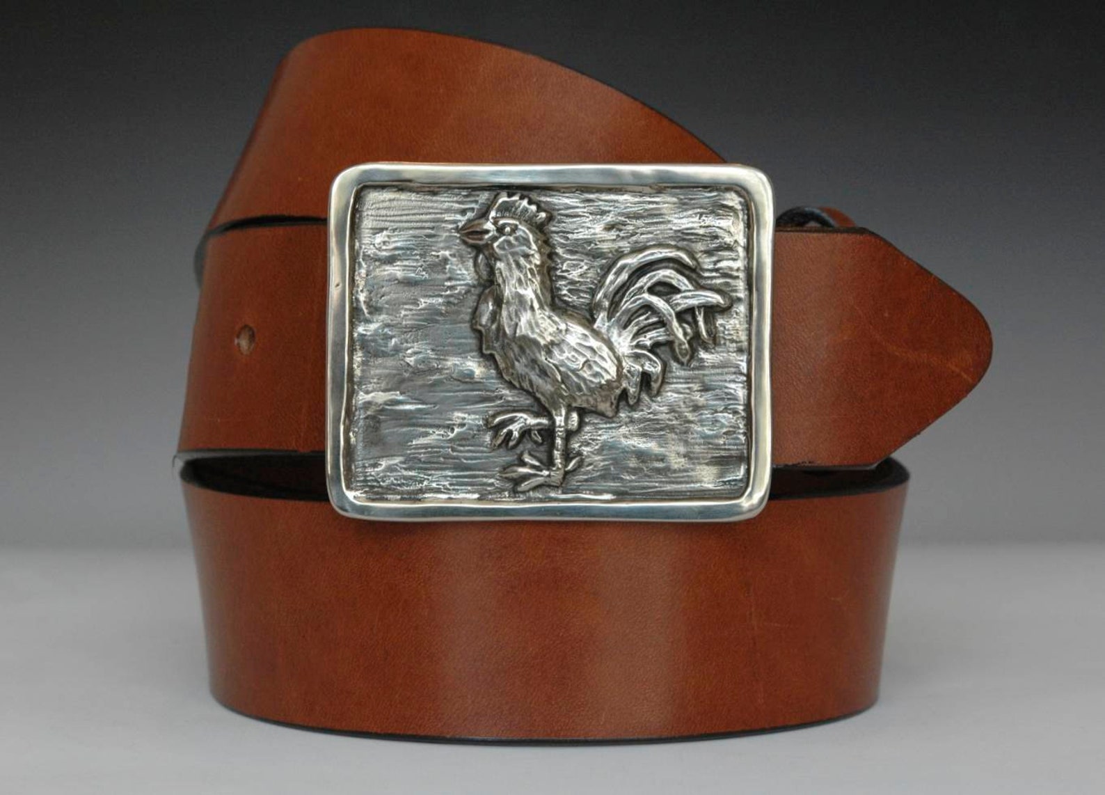 Handmade White Bronze Rooster Buckle Belt: Chestnut Bridle Leather - Etsy