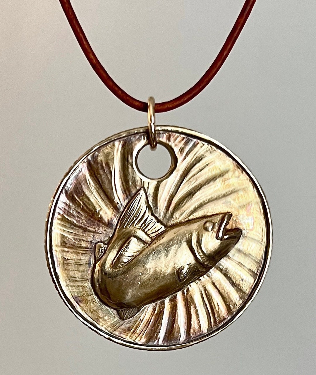 Golden Dorado Medallion: Bronze Fish Pendant Necklace, Leather Cord - Etsy
