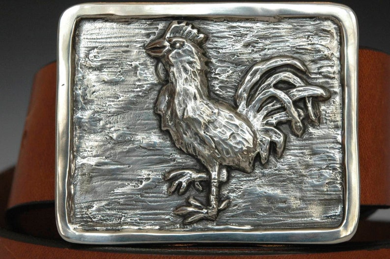 Handmade White Bronze Rooster Buckle Belt: Chestnut Bridle Leather - Etsy