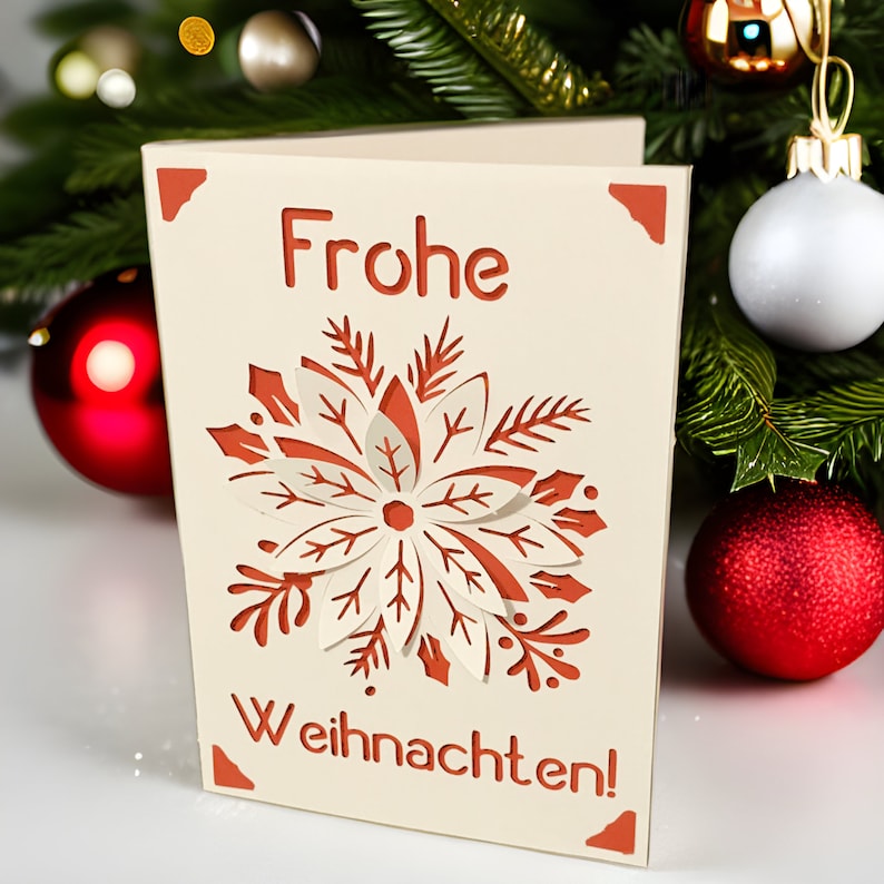 German Frohe Weihnachten Merry Christmas Holiday Greeting Card With 3D ...