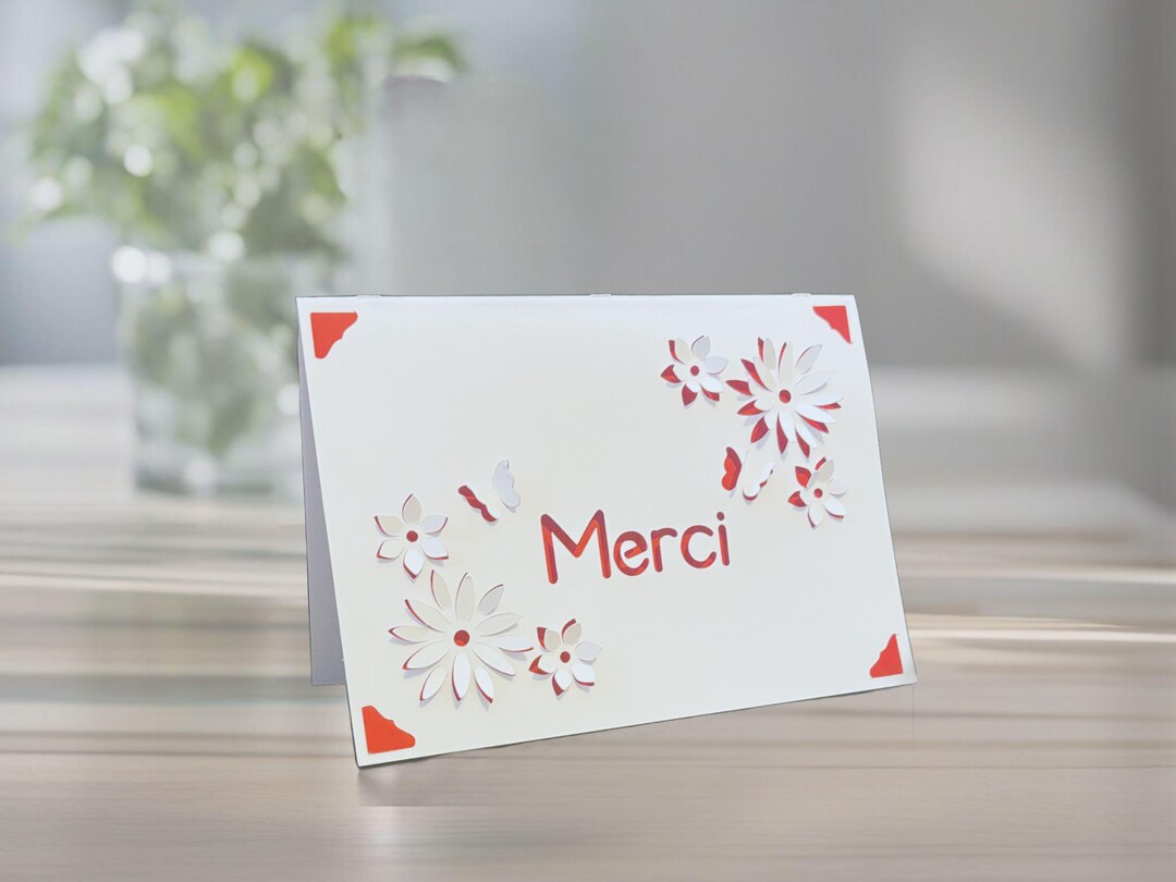 French Merci Thank You Greeting Card Floral Design for Her, Teacher ...