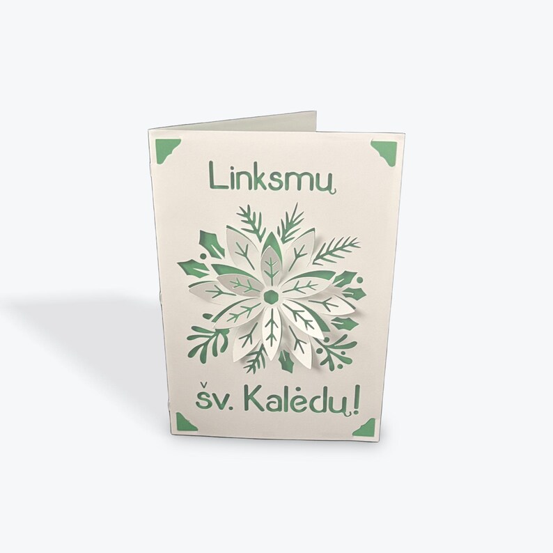 Lithuanian Linksmu Kaledu Merry Christmas Holiday Greeting Card With 3D ...
