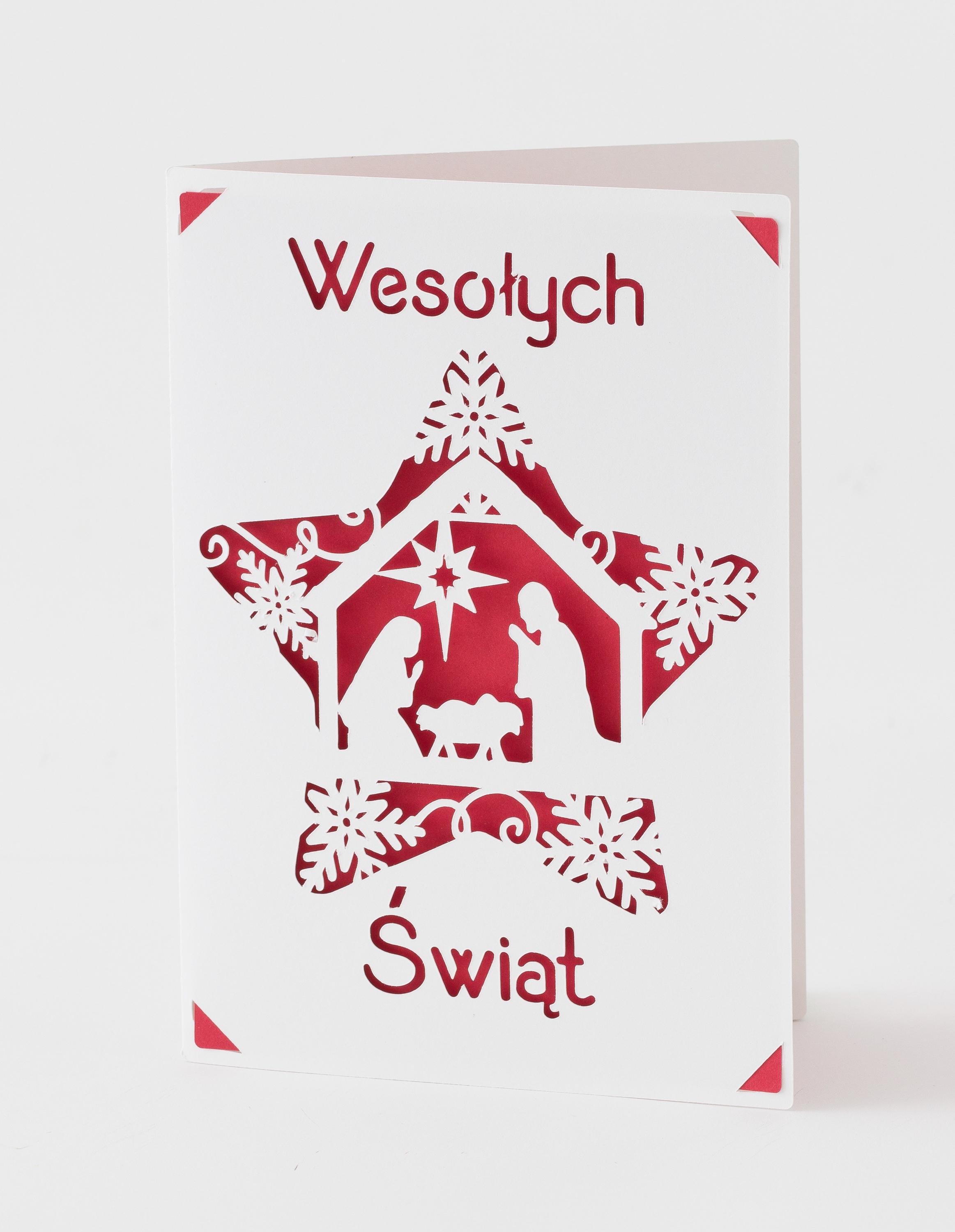 Polish Wesolych Swiat Nativity Merry Christmas Holiday Card, Handmade ...