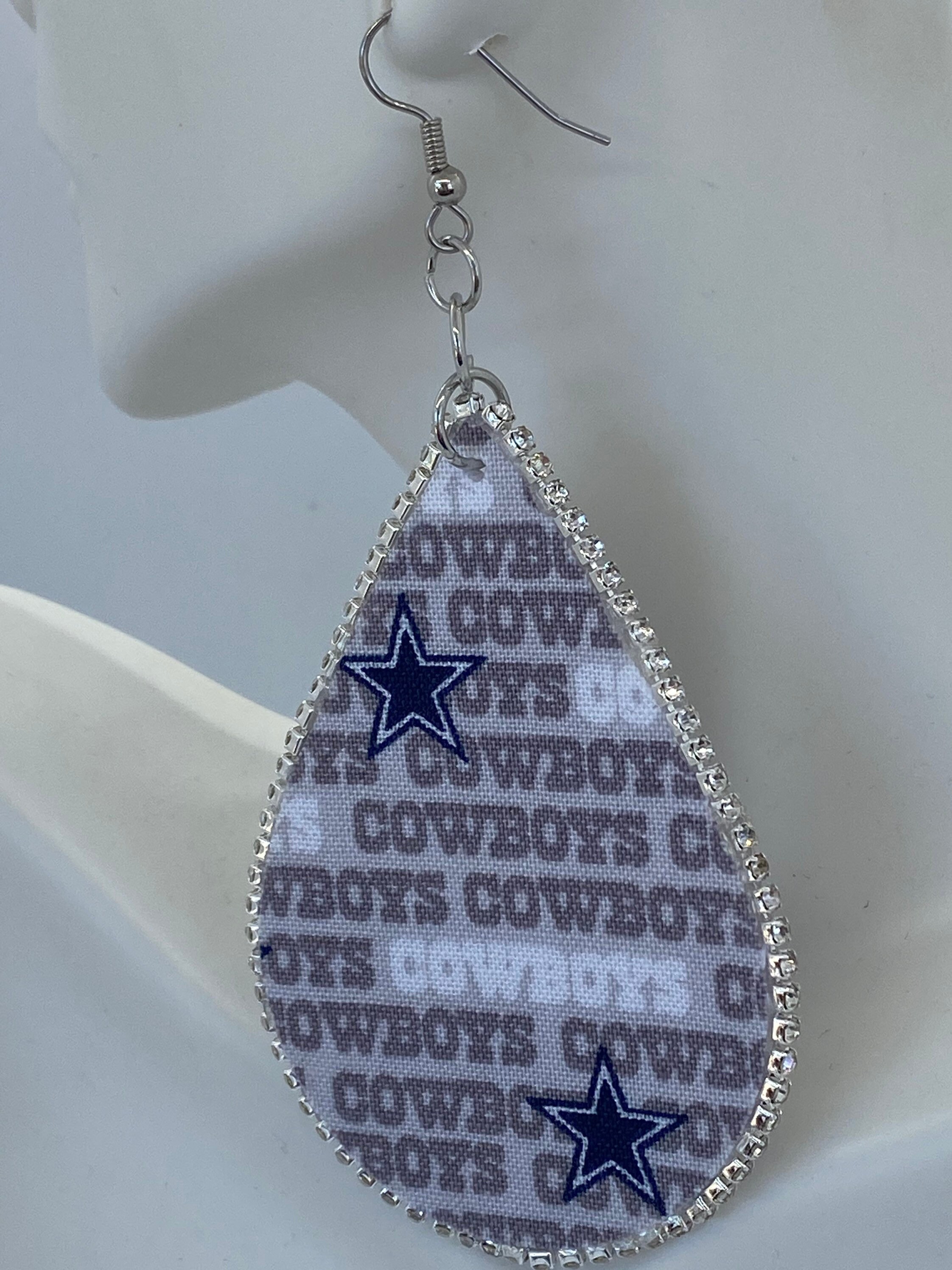 Teardrop Team Sports Earrings With Diamond Trim. Fabric Print Dallas ...