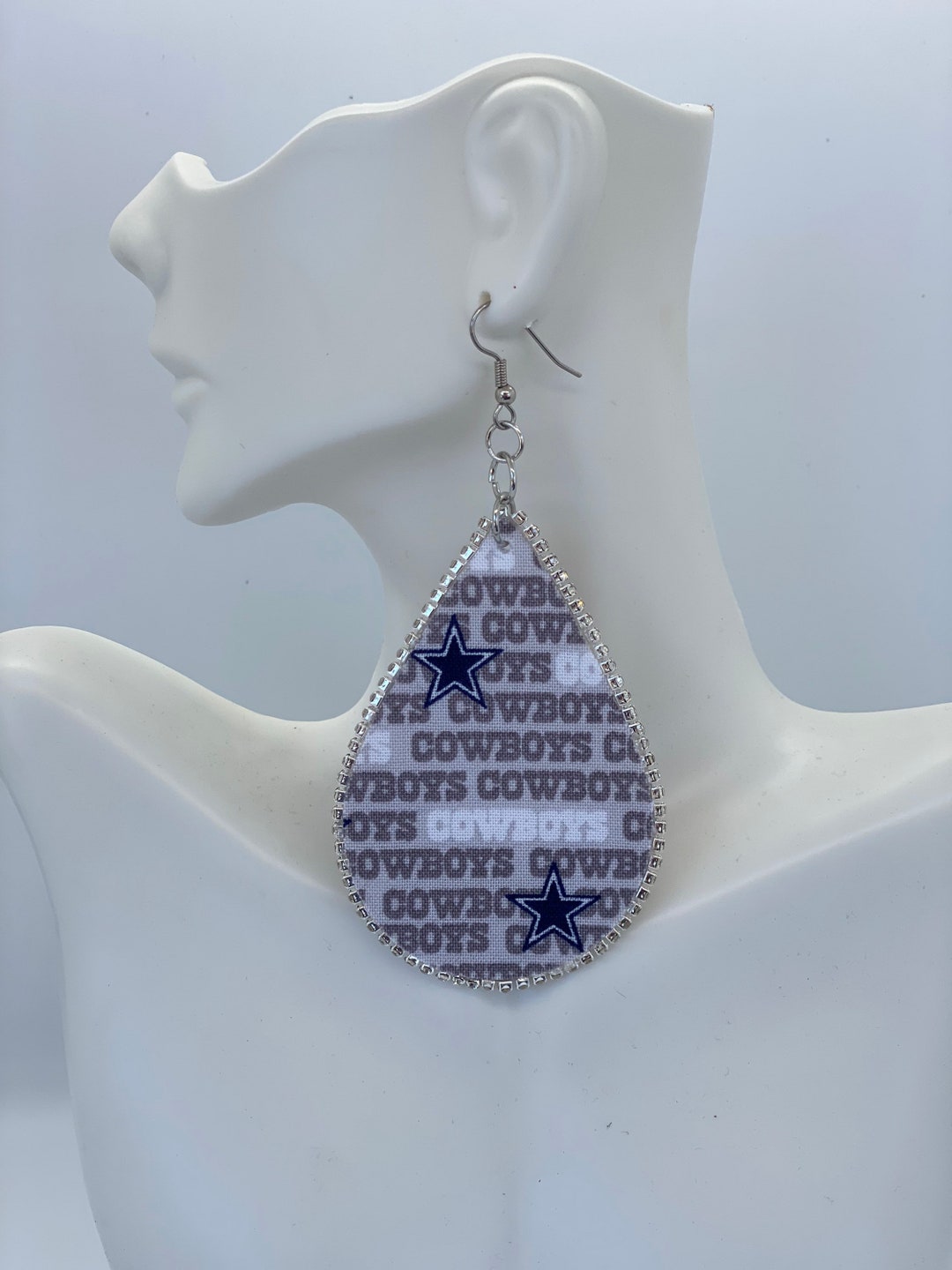 Teardrop Team Sports Earrings With Diamond Trim. Fabric Print Dallas ...