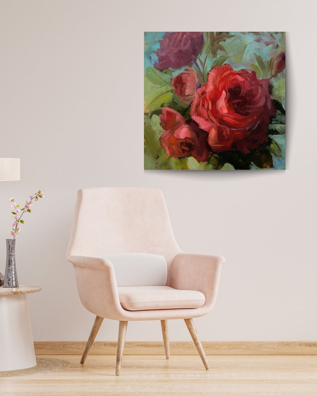 Made to Order Original Red Roses Abstract Flower Oil Painting Textured ...