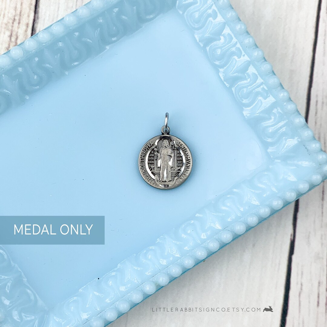 Saint Benedict Medal Antique Silver Dainty Minimalist Catholic Jewelry ...