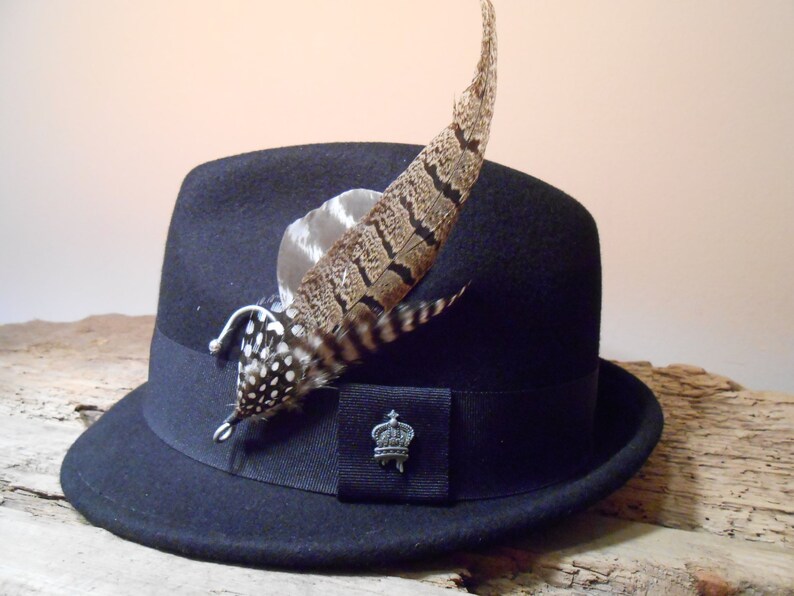 The DOWNTON ABBEY FEDORA Collection.tie Fly Boutonniere Hunt Black Hat ...