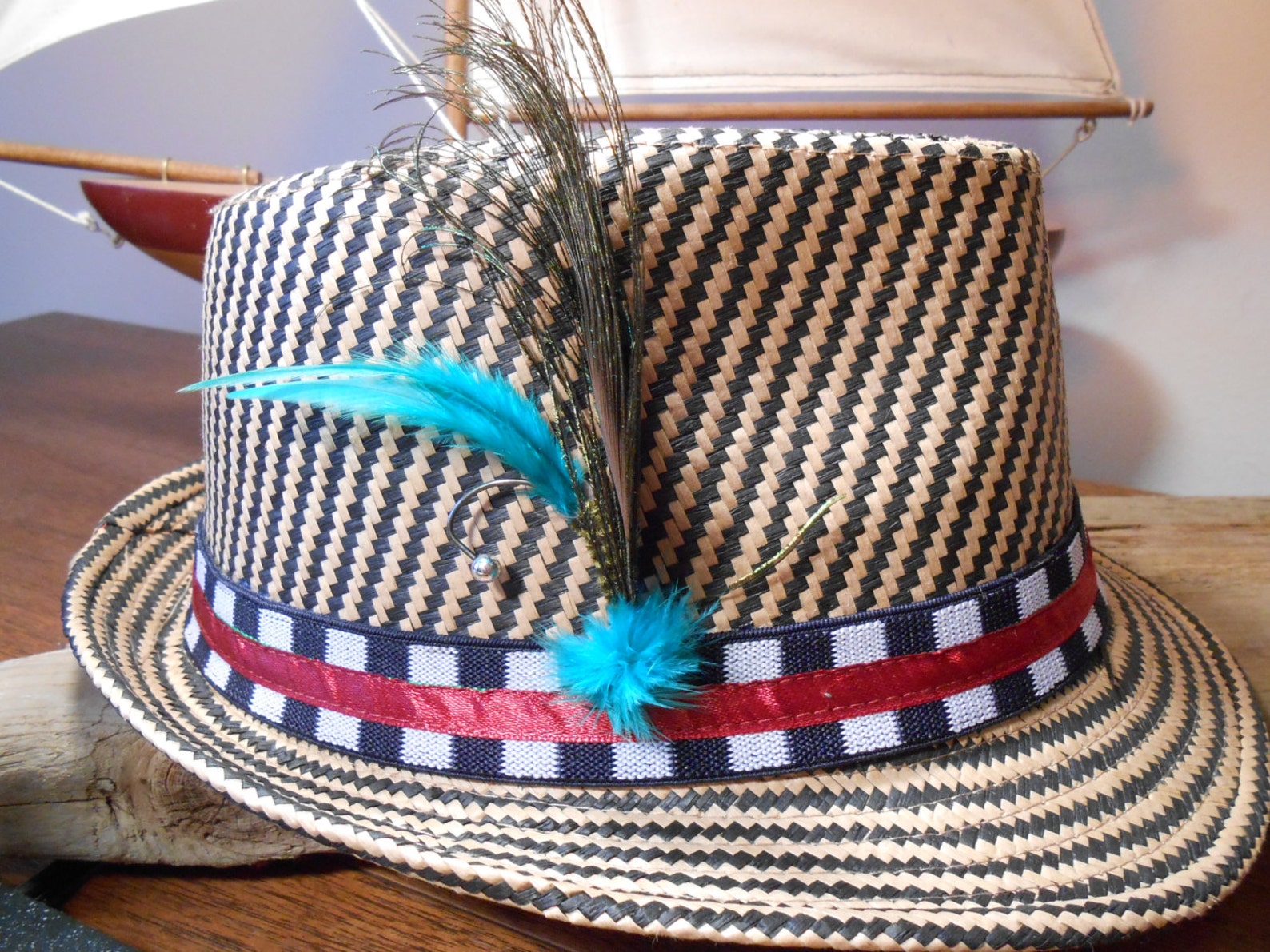 The HOUNDSTOOTH FEDORA Collection.tie Fly Boutonniere Hook Pin Hat ...