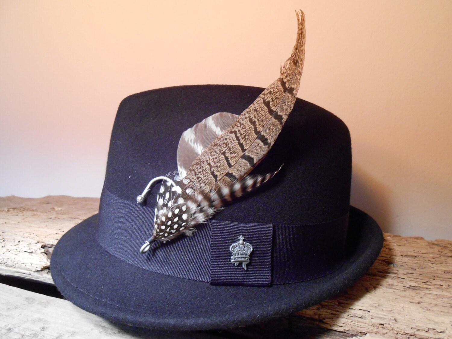 The DOWNTON ABBEY FEDORA Collection.tie Fly Boutonniere Hunt Black Hat ...