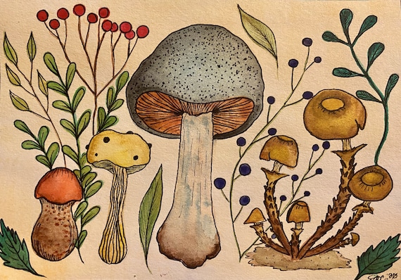 Ancient Mushroom Art PADDESTOELEN PRINT: Vintage Champignons Fungi Art