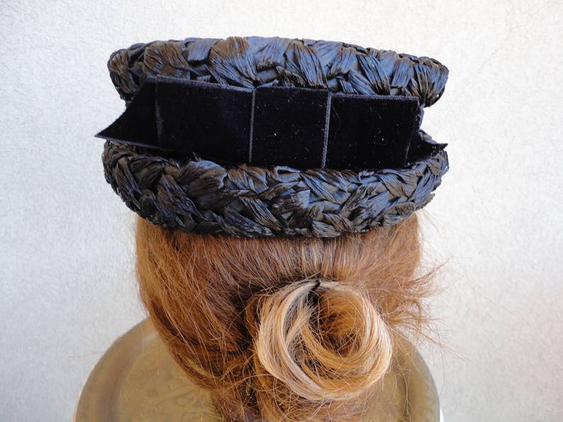 Black Straw Hat With Pearl Dangle - Etsy