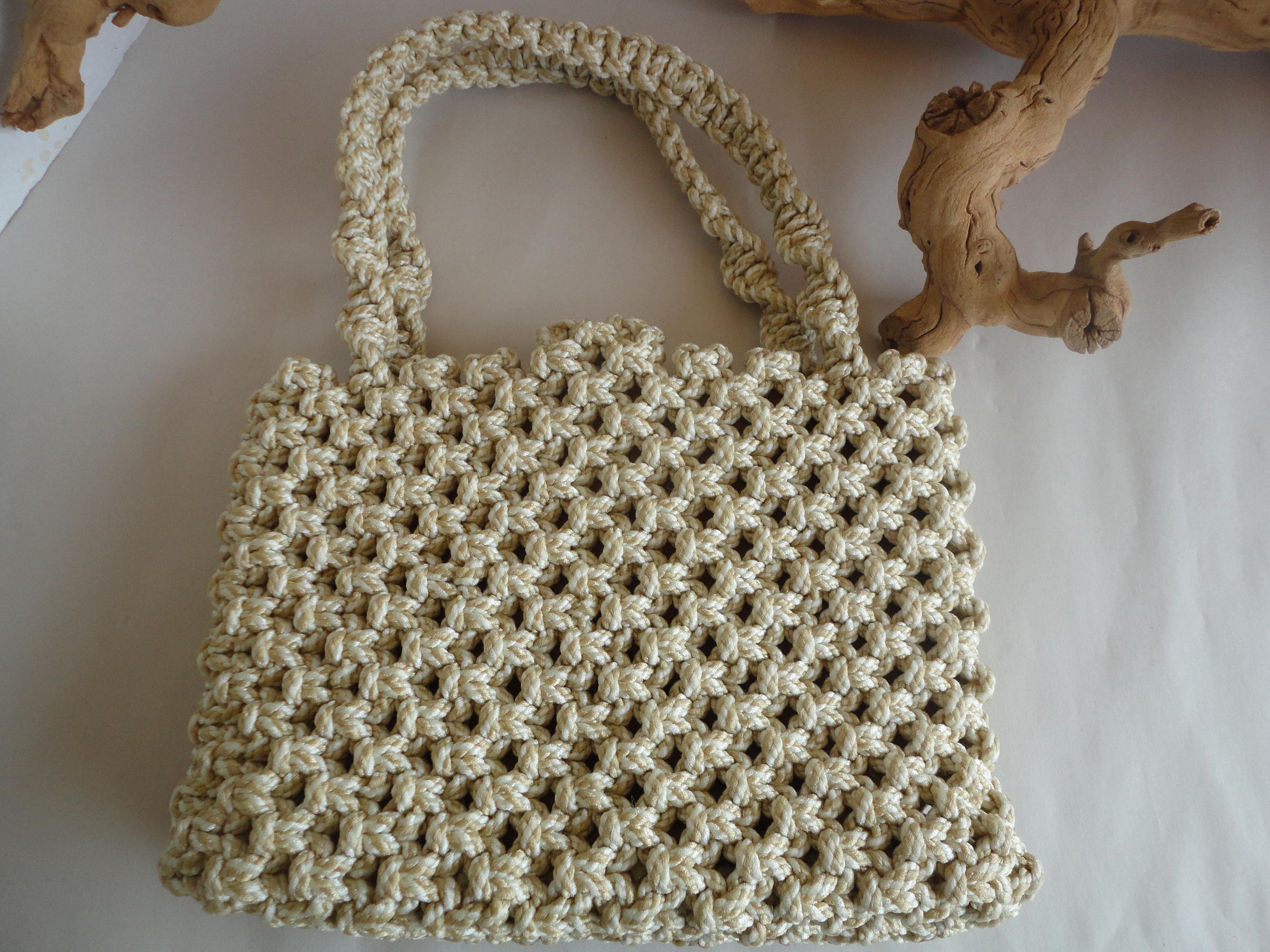 Beige & White Macrame Purse - Etsy