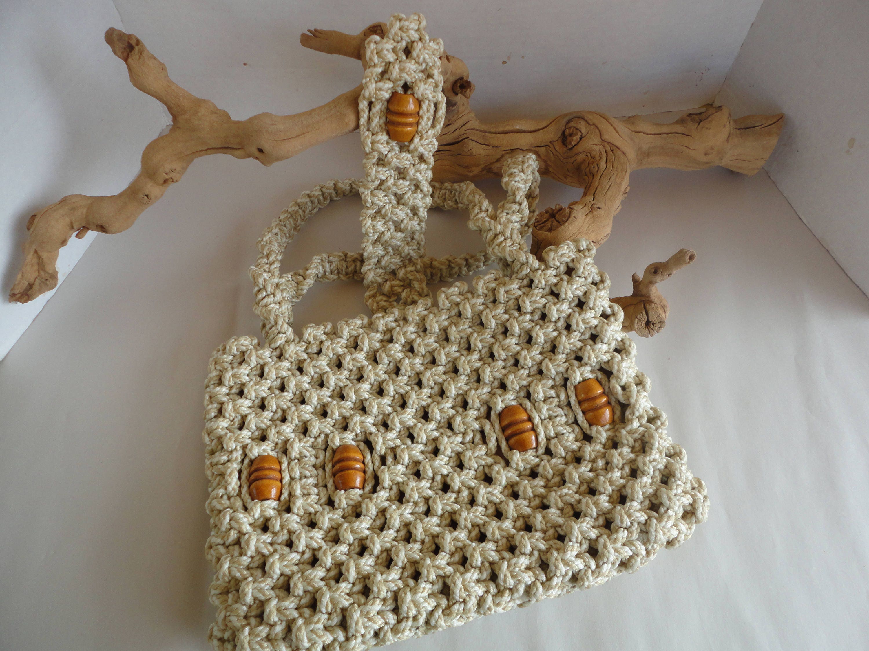 Beige & White Macrame Purse - Etsy