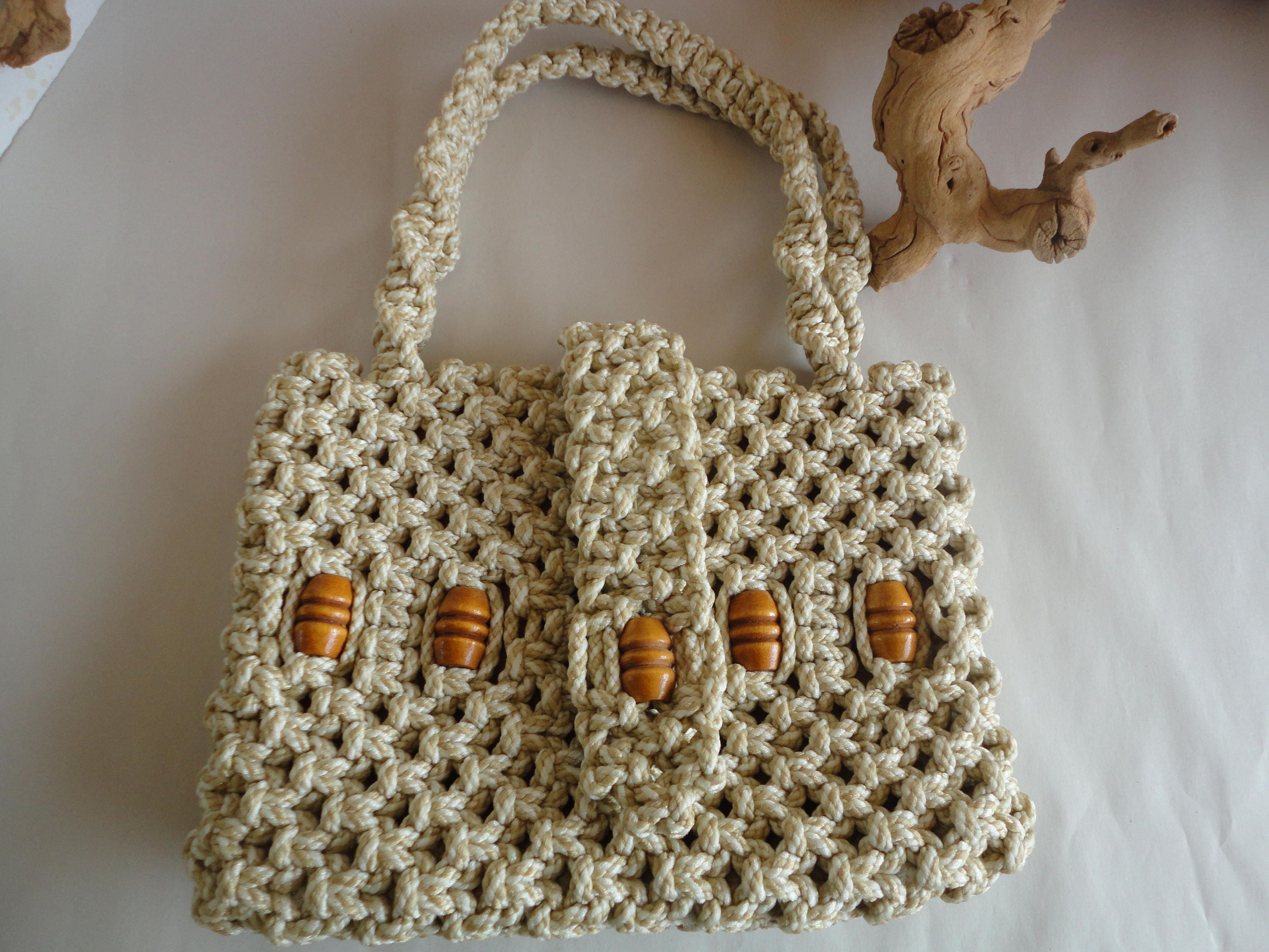 Beige & White Macrame Purse - Etsy