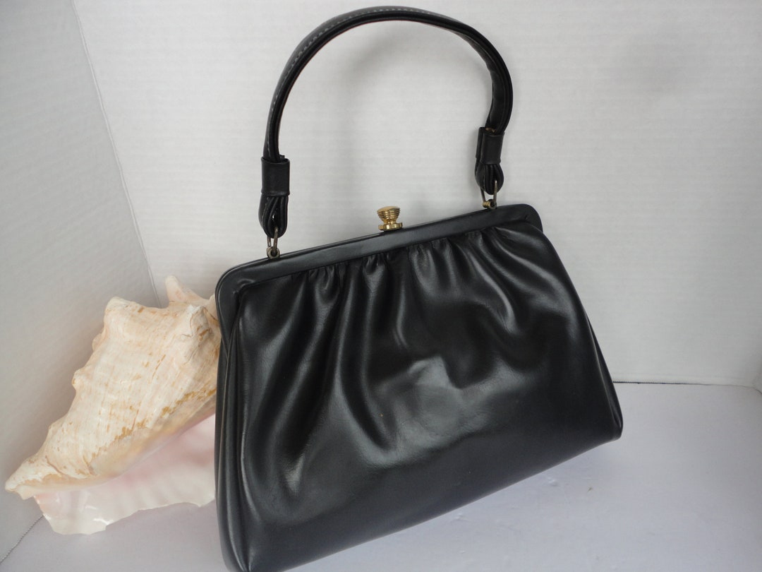 Black Handbag With Gold Tone Clasp - Etsy