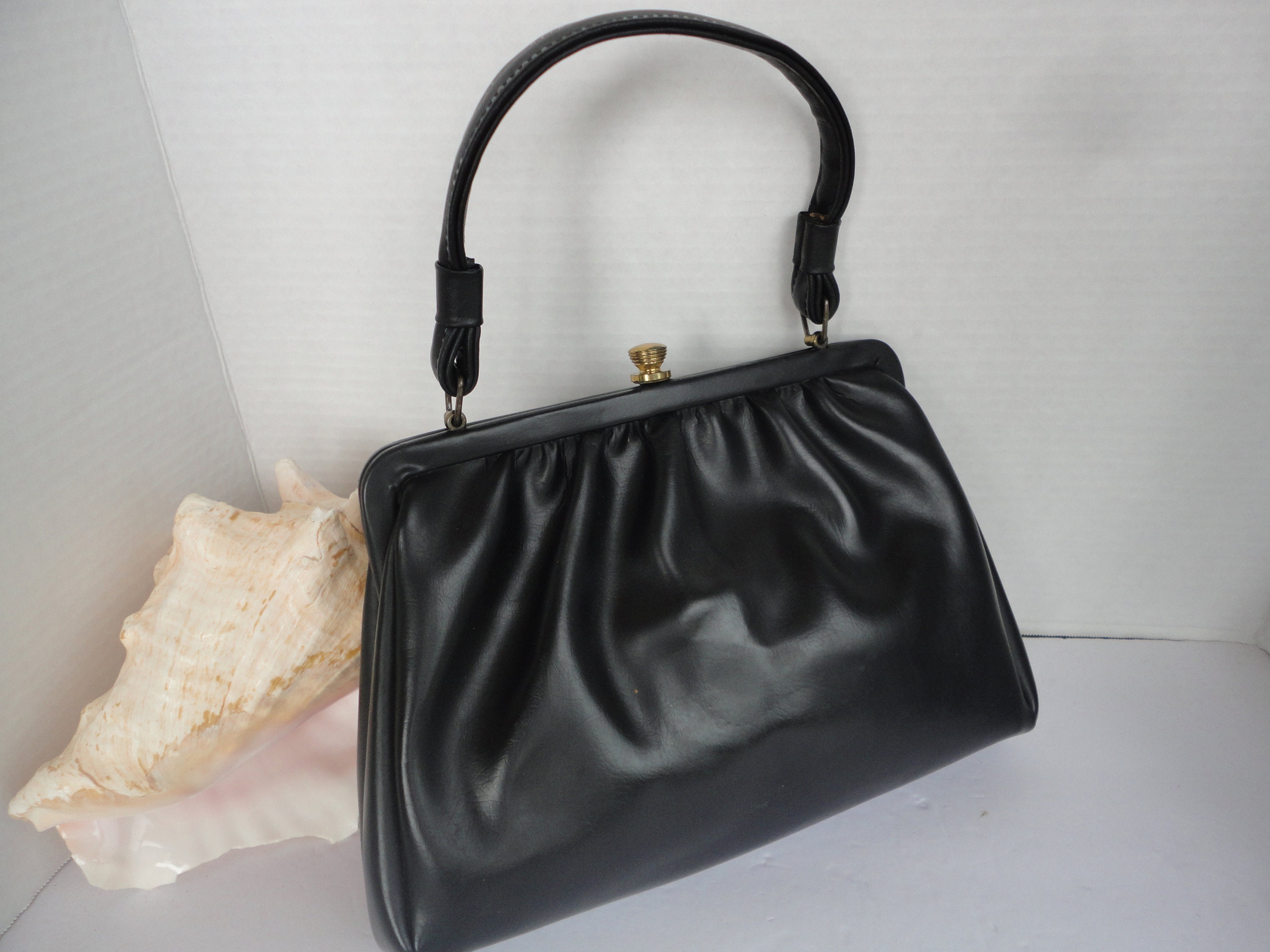 Black Handbag With Gold Tone Clasp - Etsy