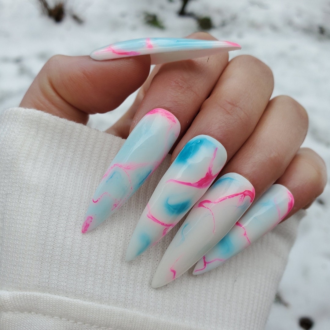 Cotton Candy Press Onnail Set Swirl Fake Nails for Holiday - Etsy
