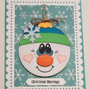Snowman Ornament Card, Hand Pieced Card, Handmade Card, Snowman Card ...