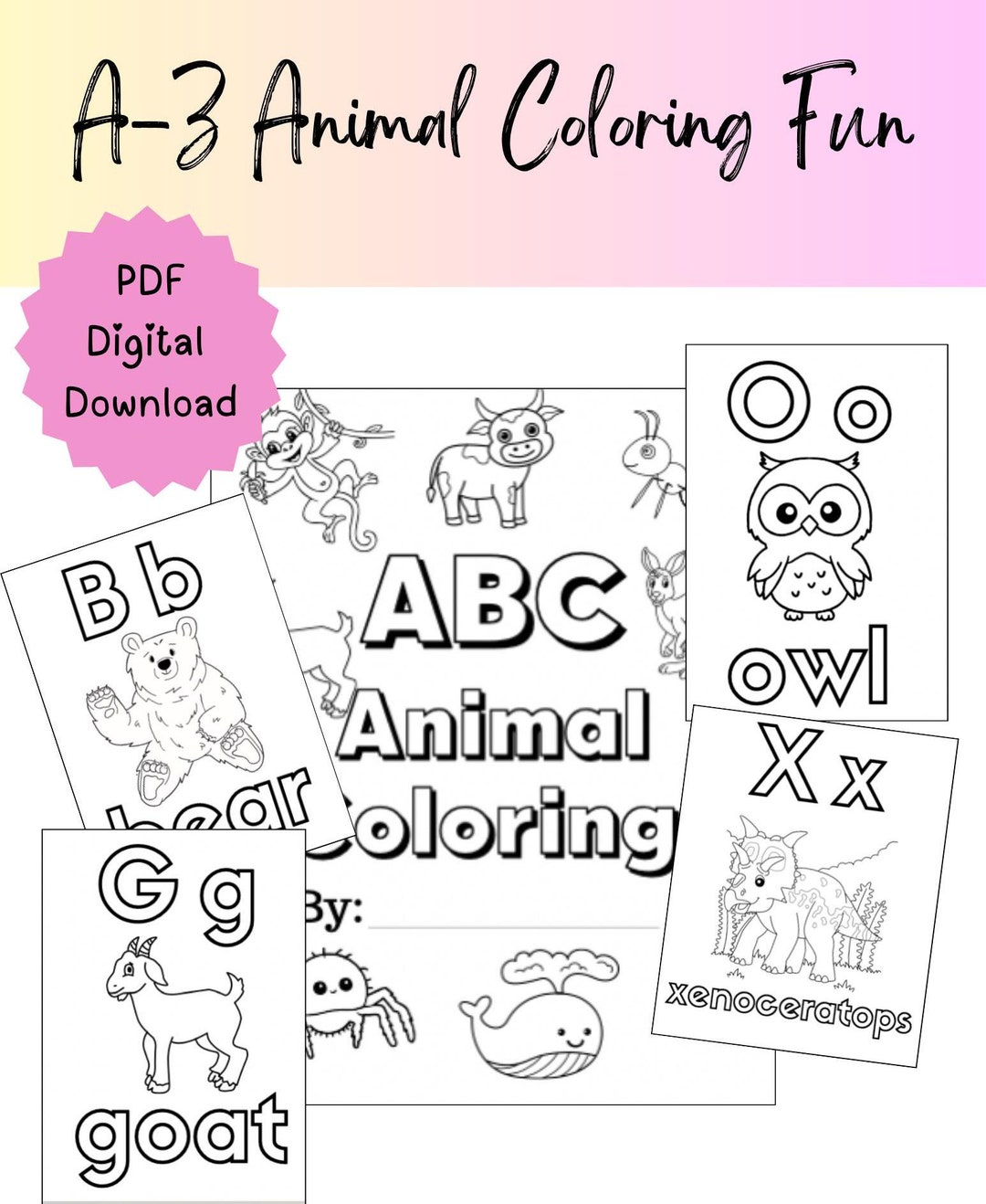 Printable ABC Animal Coloring Worksheets, Alphabet, Animals, Preschool ...