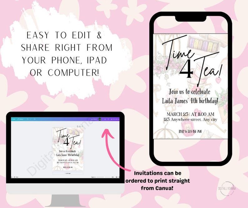 Time 4 Tea!, 4th Birthday Invitation, Four, Macrons, Tea Cups, Flowers ...