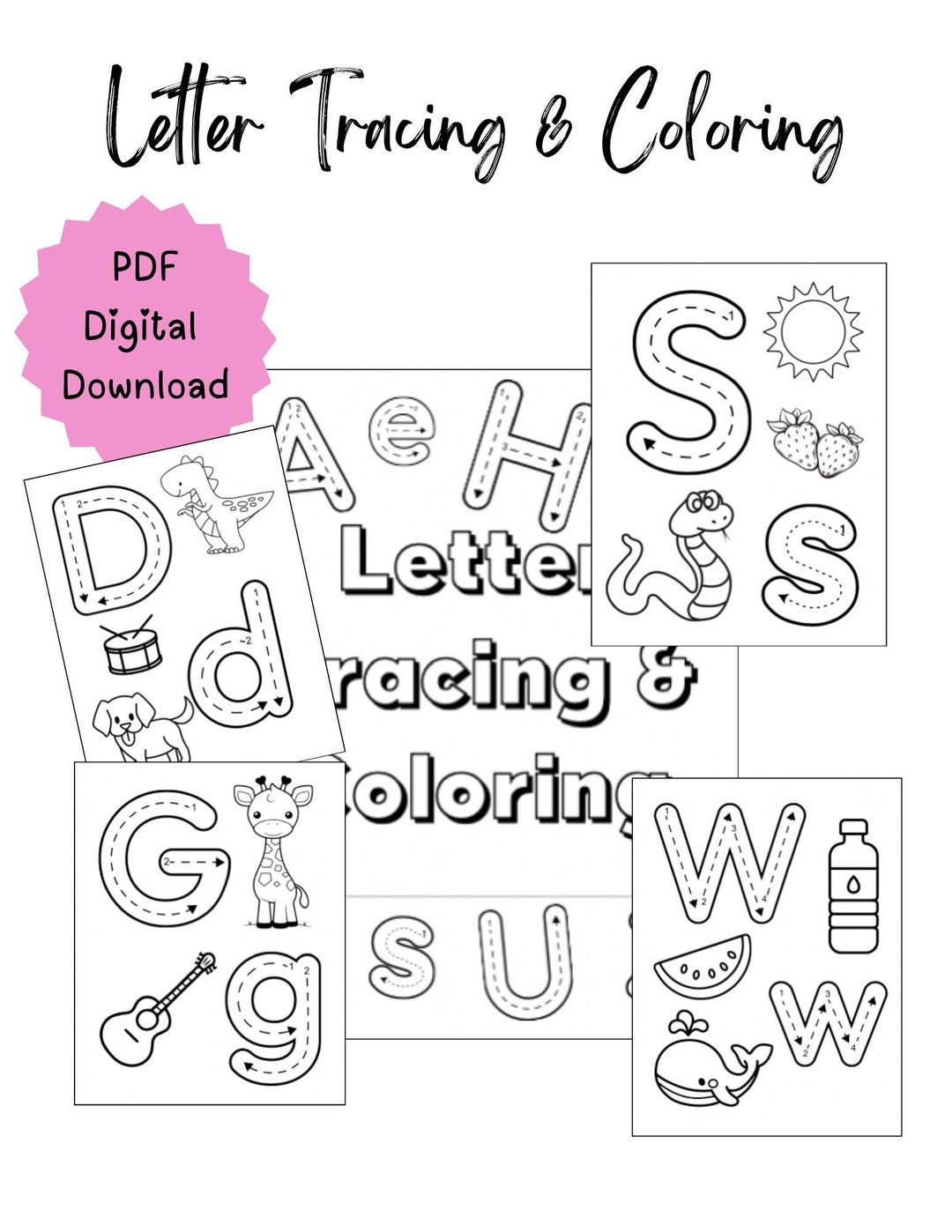 Letter Tracing and Coloring Worksheet, Preschool, Kindergarten, Letters ...