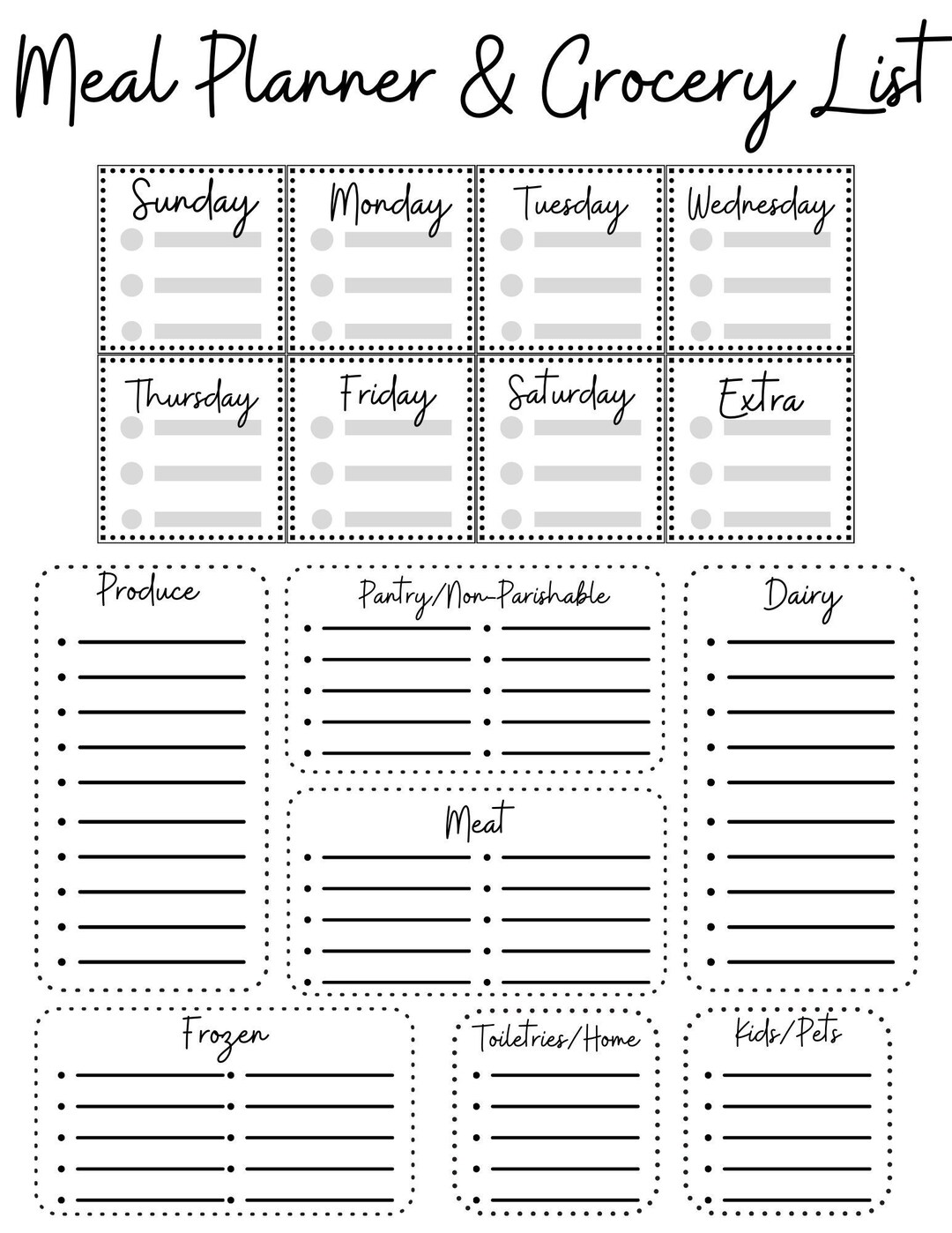 Meal Planner and Grocery List, Digital Download, Printable - Etsy UK