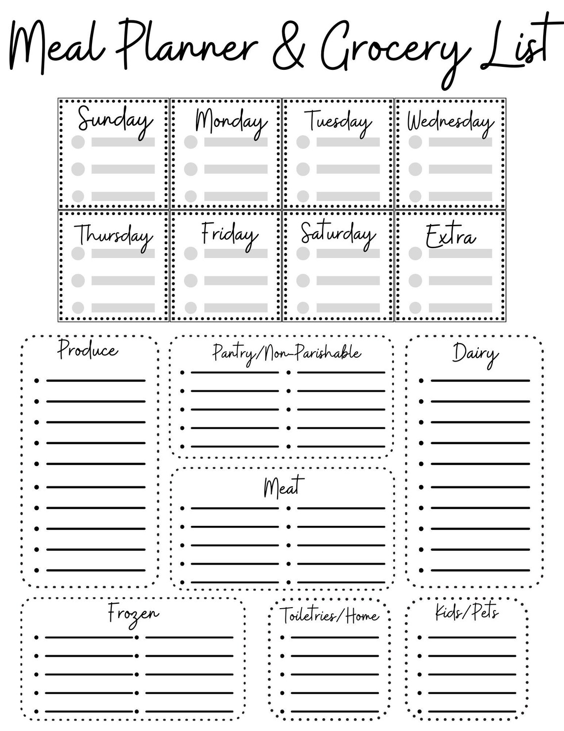 Meal Planner and Grocery List, Digital Download, Printable - Etsy