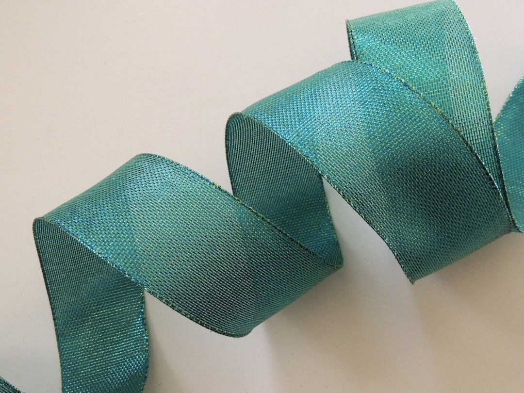 Green Teal Wired Ribbon, Metallic Teal Ribbon, Teal Green Decorative ...
