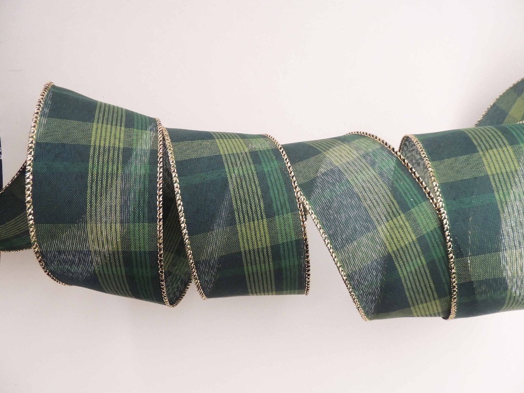 2.5" Plaid Wired Ribbon, Hunter Green Navy Blue Plaid Wired Ribbon ...