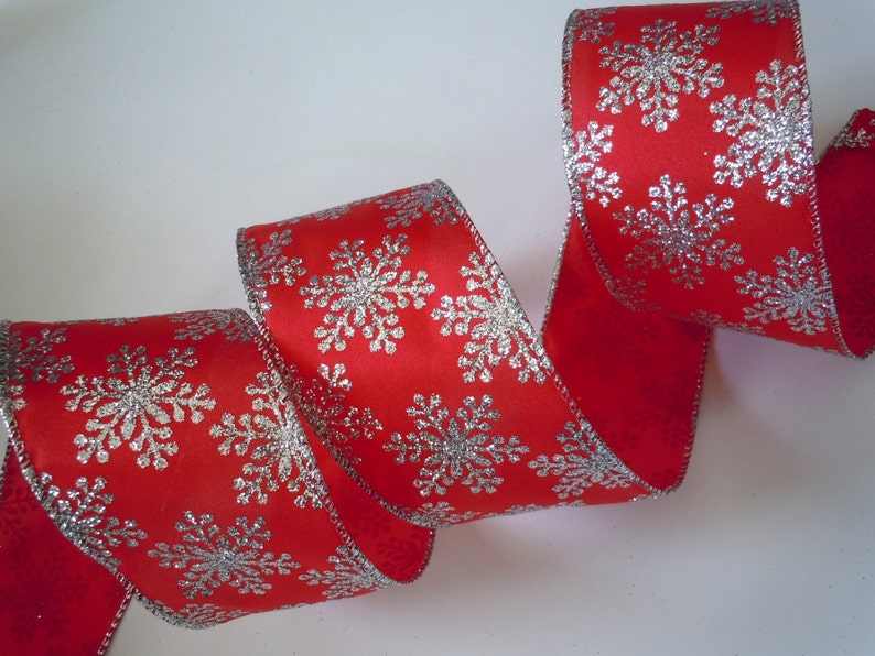 2.5 Snowflakes Wired Ribbon Snowflakes Christmas Ribbon - Etsy