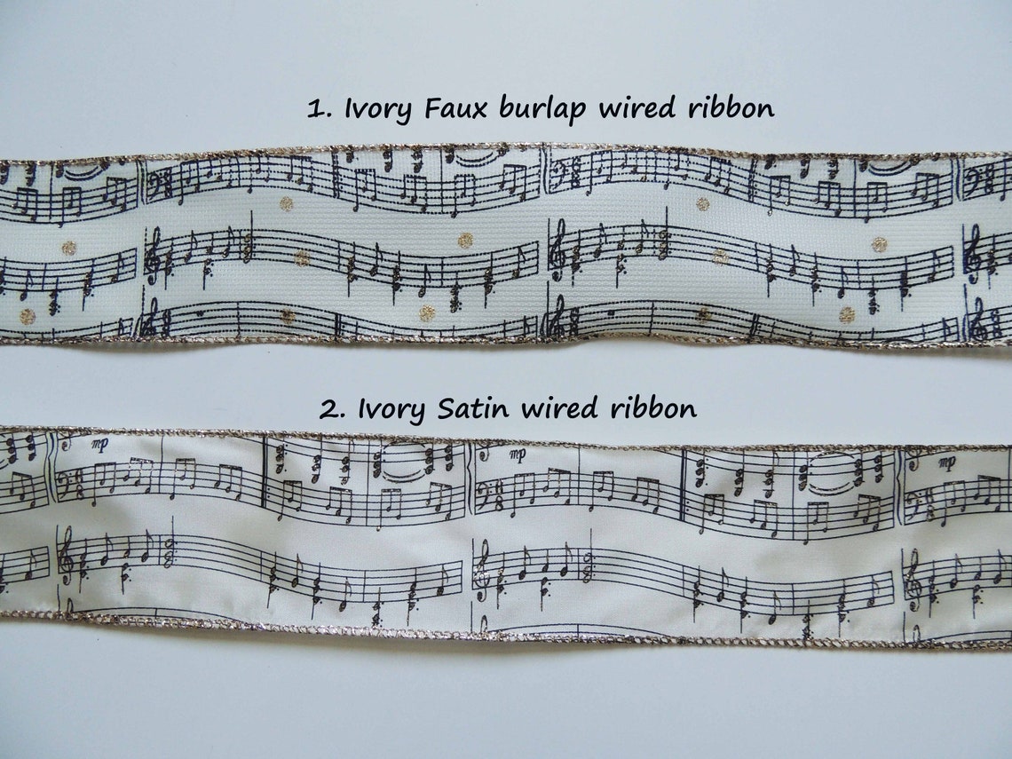 2.5" Musical Note Ribbon, Ivory Satin Wired Edge, Bow Ribbon, Wreath ...