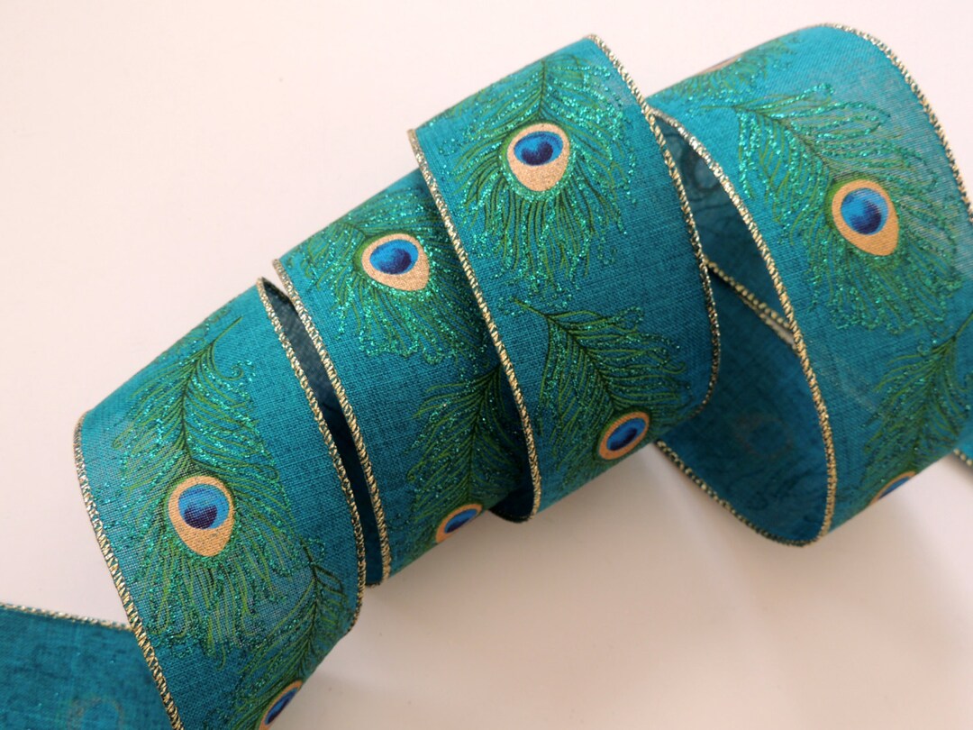 2.5" Peacock Feathers Wired Ribbon, Peacock Decorative Ribbon, Peacock ...