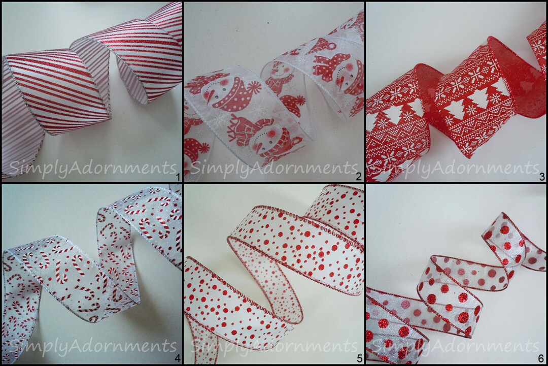 Red White Christmas Ribbon, Snowman Ribbon, Candy Canes Ribbon, Sparkle ...