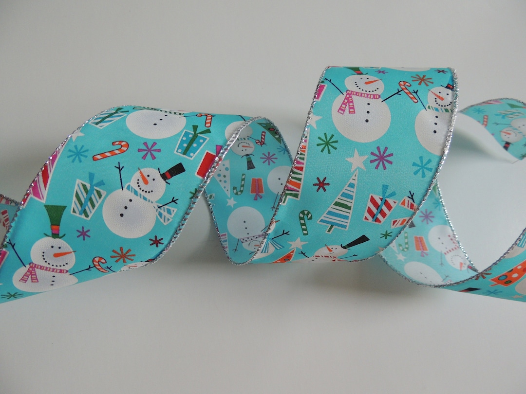 Aqua Blue Christmas Ribbon Snowmen With Presents Christmas - Etsy
