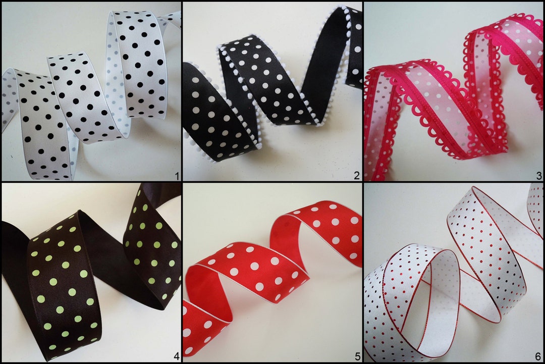 Polka Dots Wired Ribbon, Black White Polka Dots, Red White Polka Dots ...