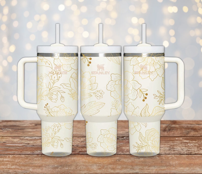 Gold Floral Stanley Wrap SVG, PNG Template (digital Download) - Etsy