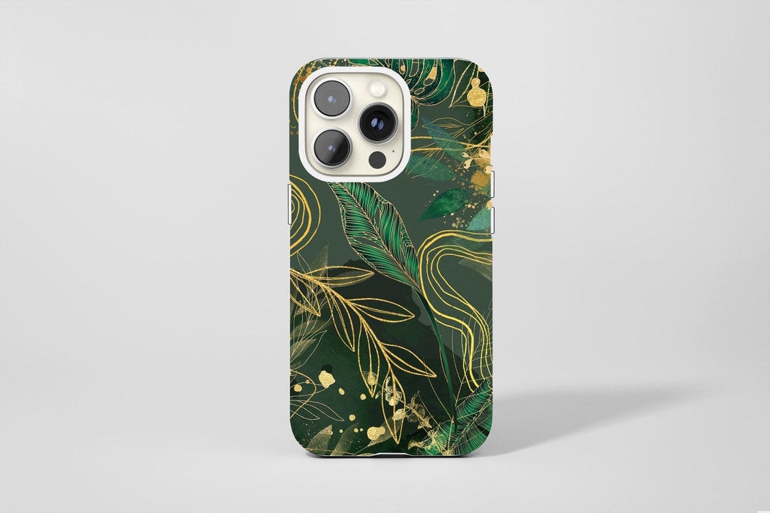Green Palm Leaf iPhone Case, Gold Abstract Tropical Design - Etsy