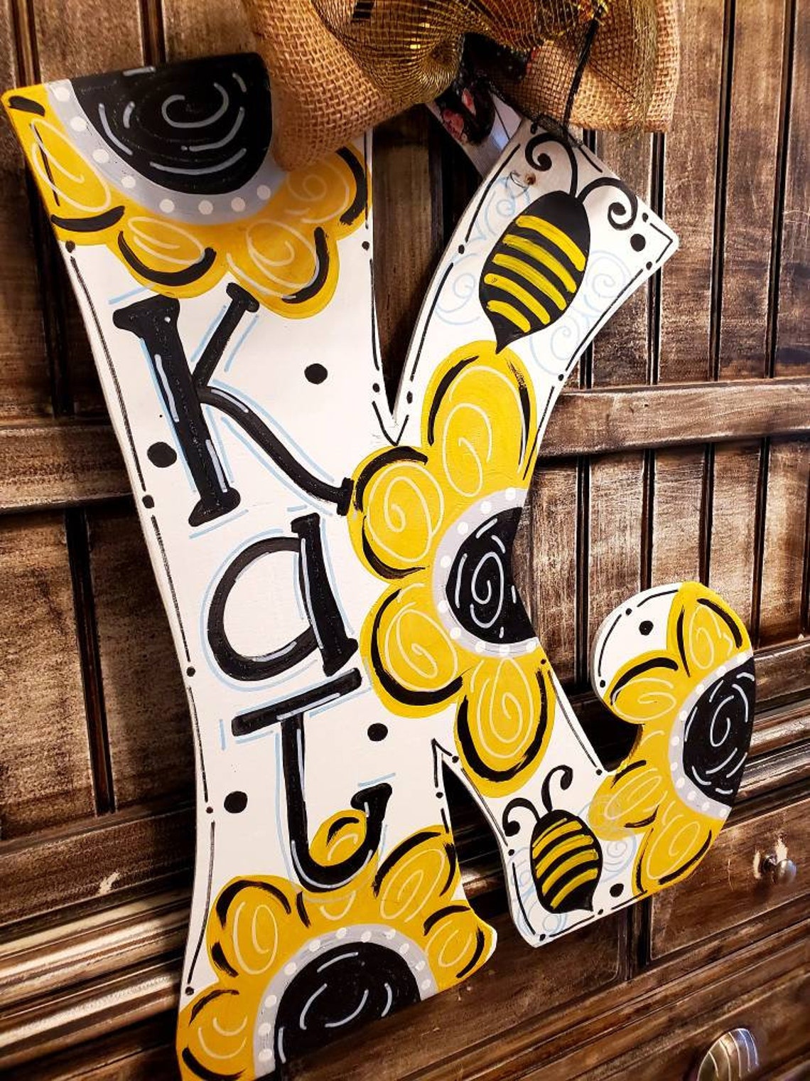 Bumble Bee Theme Wooden Initial Door Hanger - Etsy