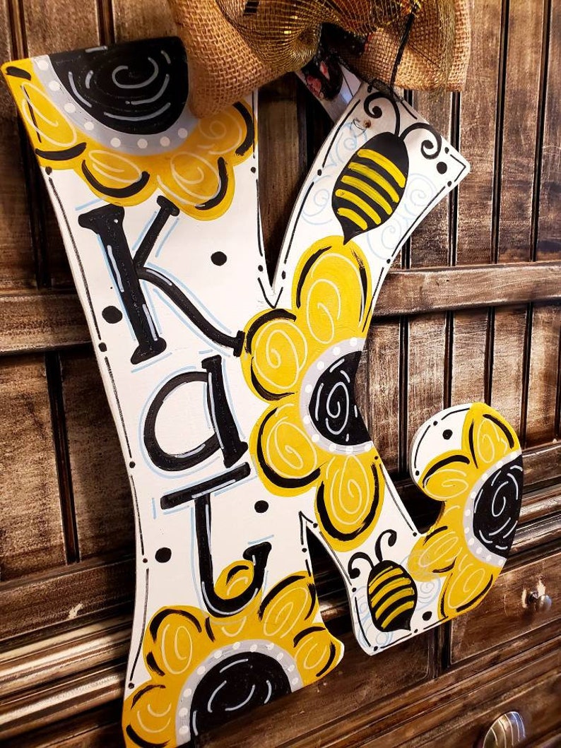 Bumble Bee Theme Wooden Initial Door Hanger - Etsy