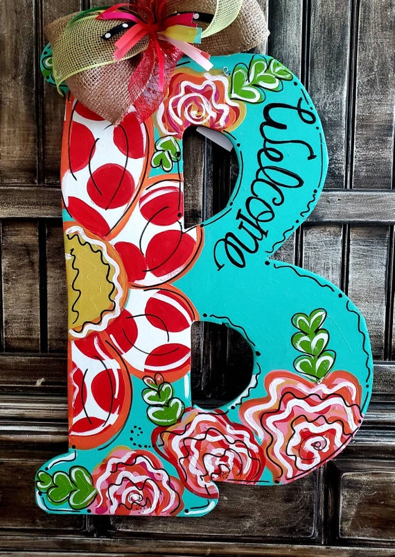 Beautiful Colorful Welcome Flower Door Hanger - Etsy
