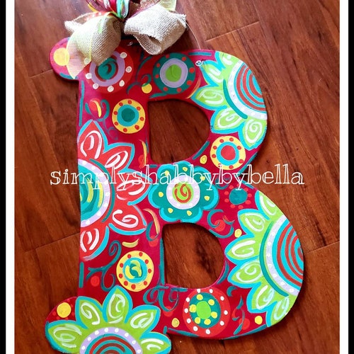 Custom Hand Painted Colorful Wood Letter Initial - Etsy