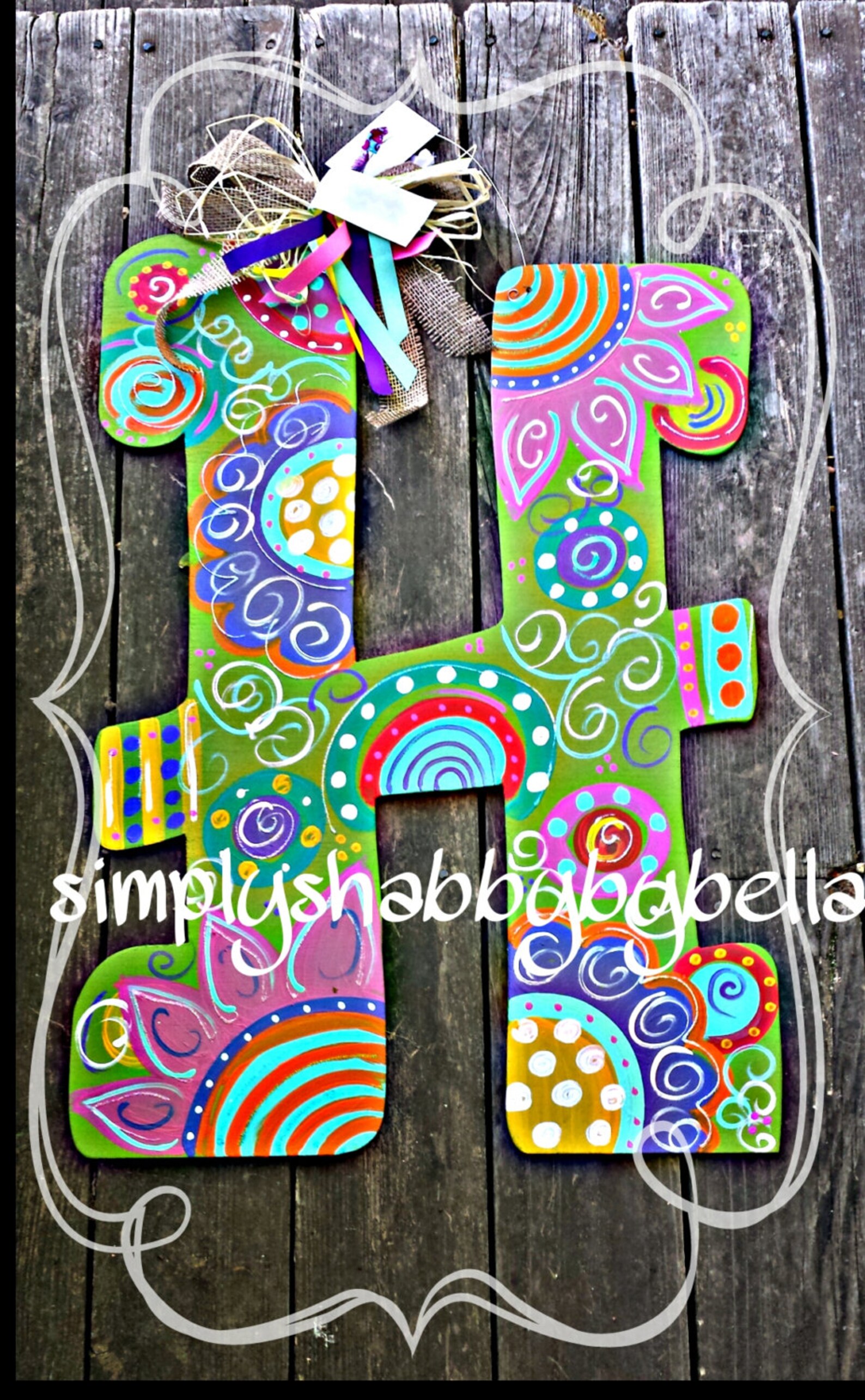 Colorful Initial Letter Door Hanger Flowers and Swirls - Etsy