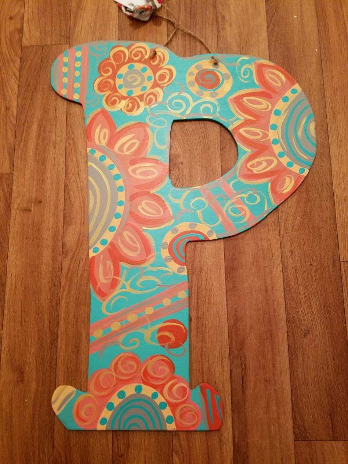 Colorful Initial Letter Door Hanger Flowers and Swirls - Etsy