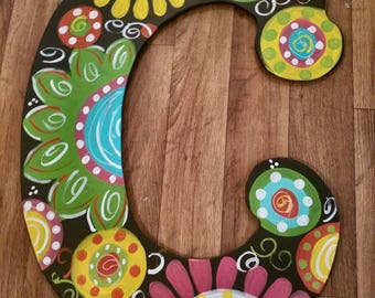 Custom Hand Painted Colorful Wood Letter Initial | Etsy